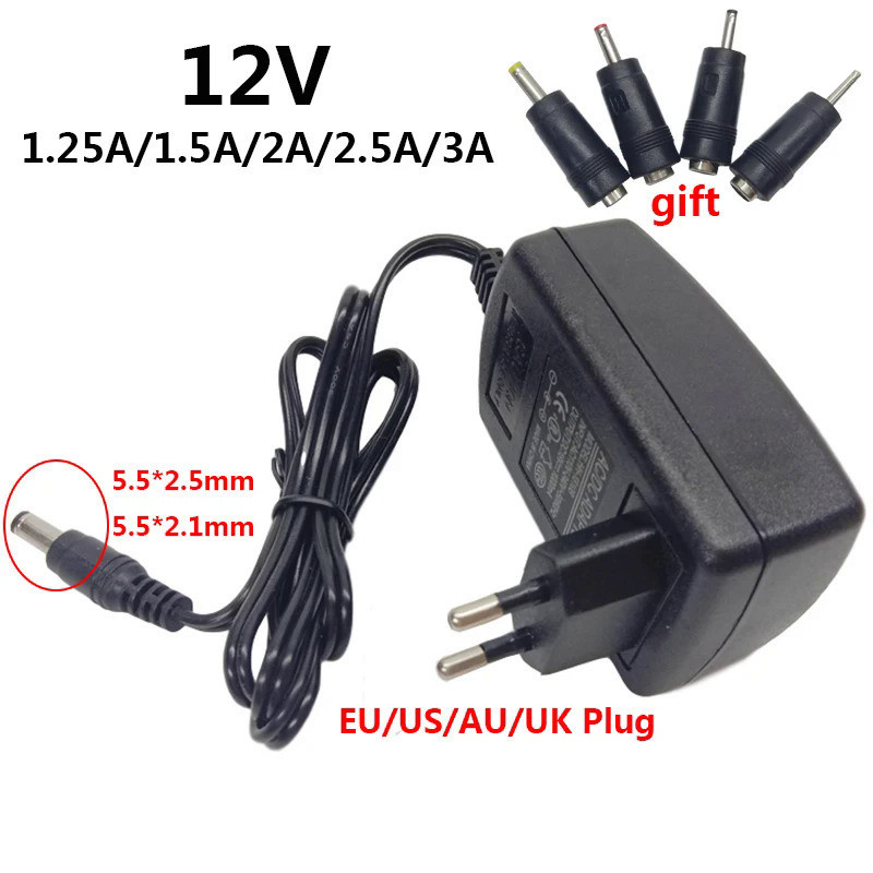 12V Power Adapter Supply DC 1.25A 1250mA 1.5A 1500mA 2A 2.5A 2500mA 3A 12 V Volt Switching 220V ...