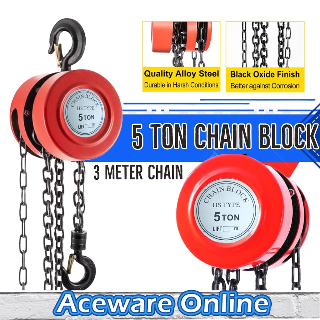 5Ton Heavy Duty Chain Block Lifting 3 Meter HS-type Chain Hoist Rantai ...
