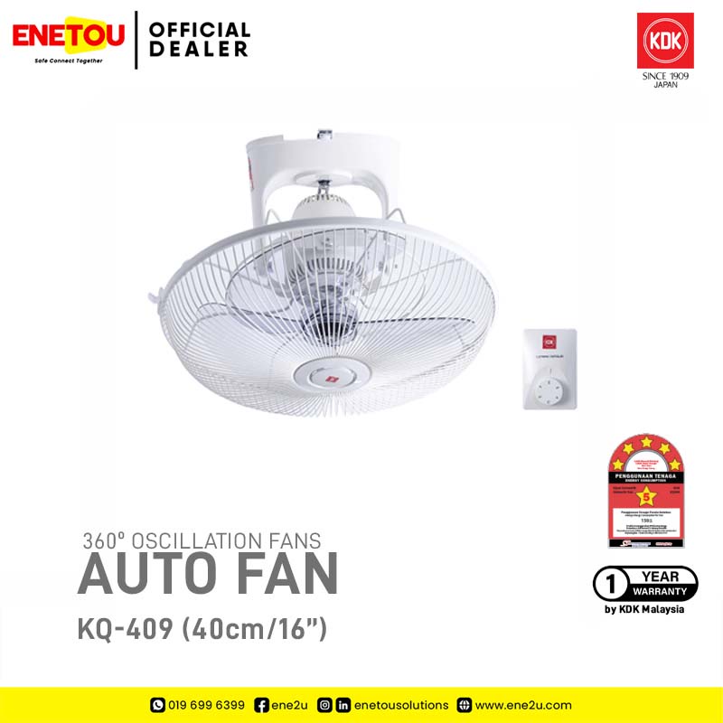 KDK KQ409 16" 3 BLADE OSCILLATION AUTO FAN REMOTE CONTROL TYPE WHITE ...