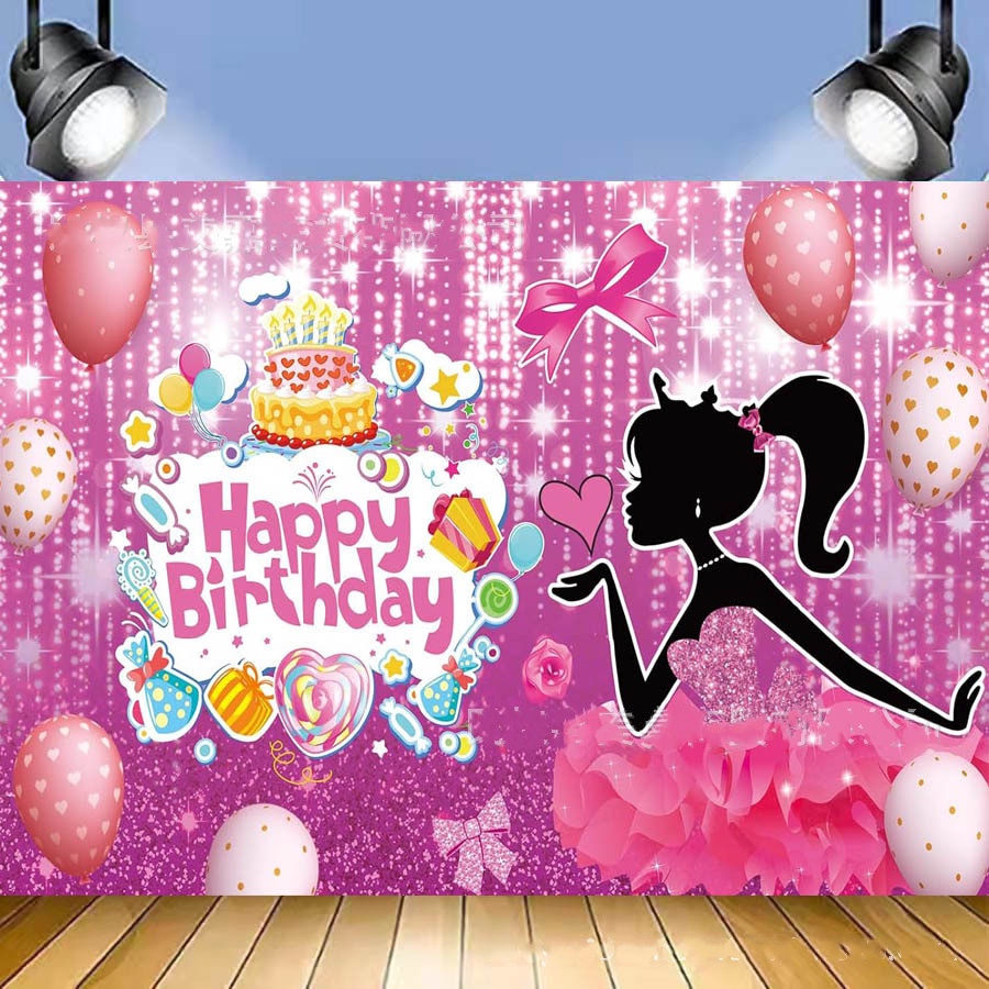 Barbie Birthday Backdrop Banner Kids Baby Shower Background Pink Girl ...