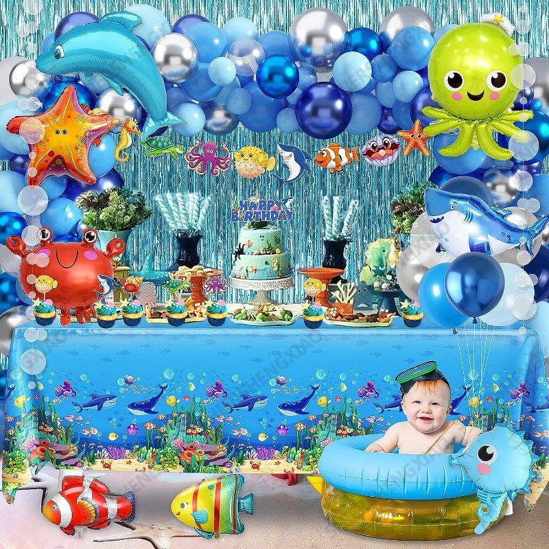 80pcs Ocean Theme Balloon Party Set Sea World Animals Aluminum Film ...