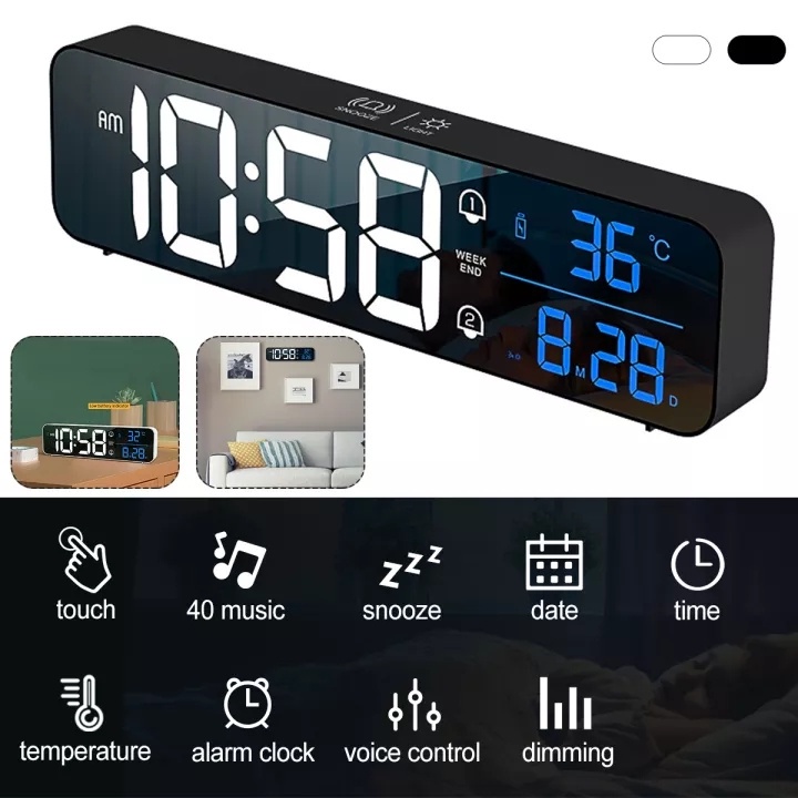 LED Digital Display Music Alarm Clock/LED Mirrored Clock With ...