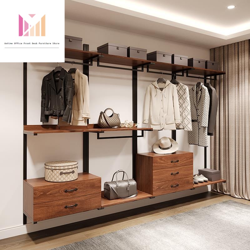 Open wardrobe cloakroom rack shelf hanging metal hanger bedroom walk-in ...