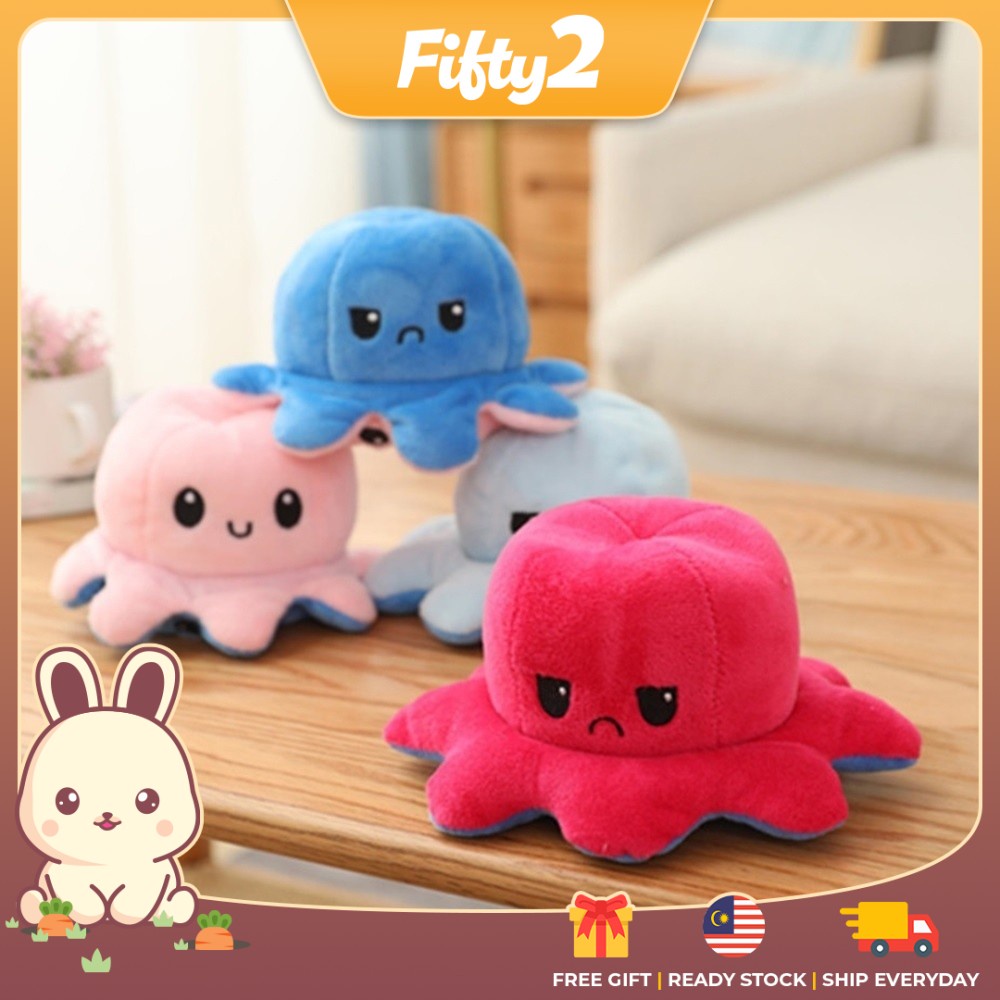 FIFTY2 FHL049 Reversible Double-Sided Angry Octopus Doll Plush Toy Flip ...