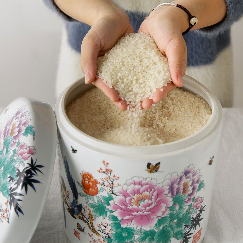 Ceramic Rice Cylinder with Lid Household 2.5/5kg-Packed Rice Bucket ...