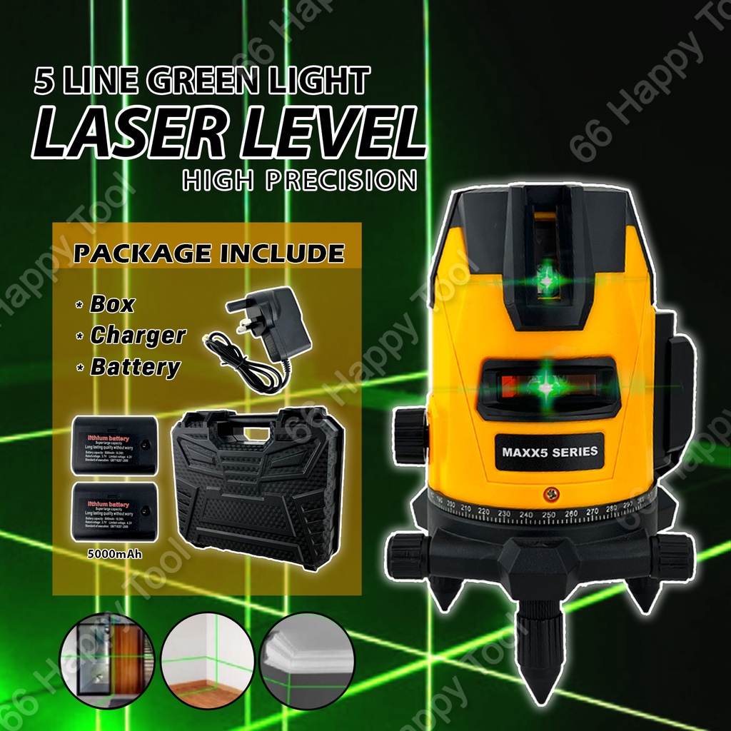 5 Lines 6 Point Adjustable Laser Level 360° Rotary Indoor Outdoor ...