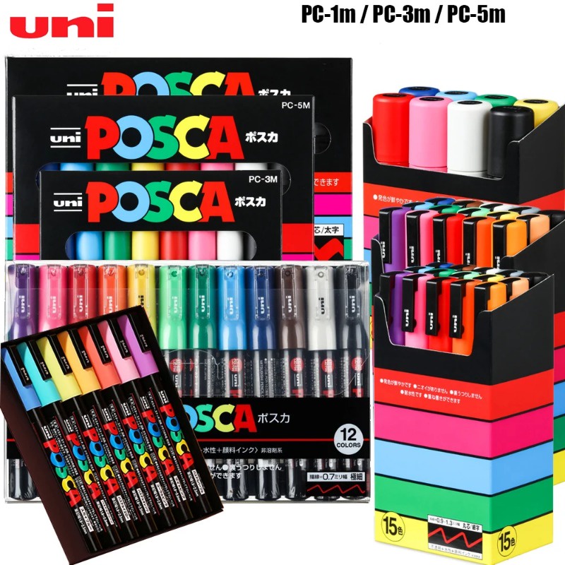 UNI POSCA Marker Pen Set,Acrylic Plumones Rotuladores PC-1M,3M,5M,7/8 ...