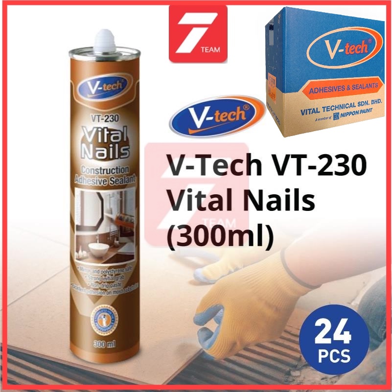 V-Tech VT-230 Vital Nails (300ml) Construction Adhesive Sealant 24Pcs / xtraseal x'bond | Shopee ...