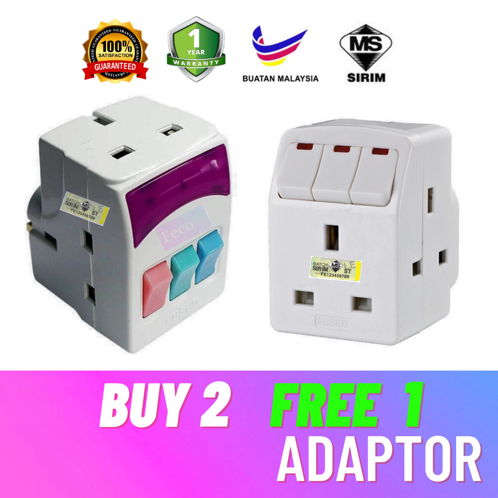 3 Way Adapter Switch / 3Way adaptor / 3way sirim adaptor usb Extension ...
