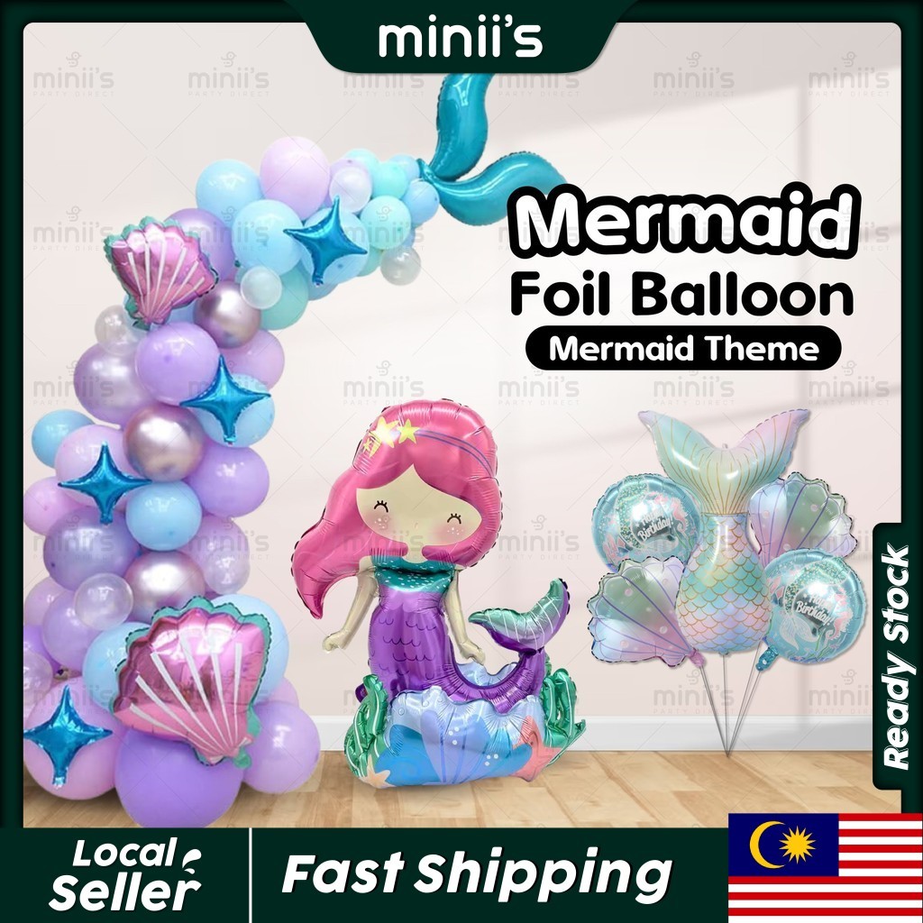 MINIIS Mermaid Theme Balloon Foil Belon Arch Ballon Garland Fish Ocean ...