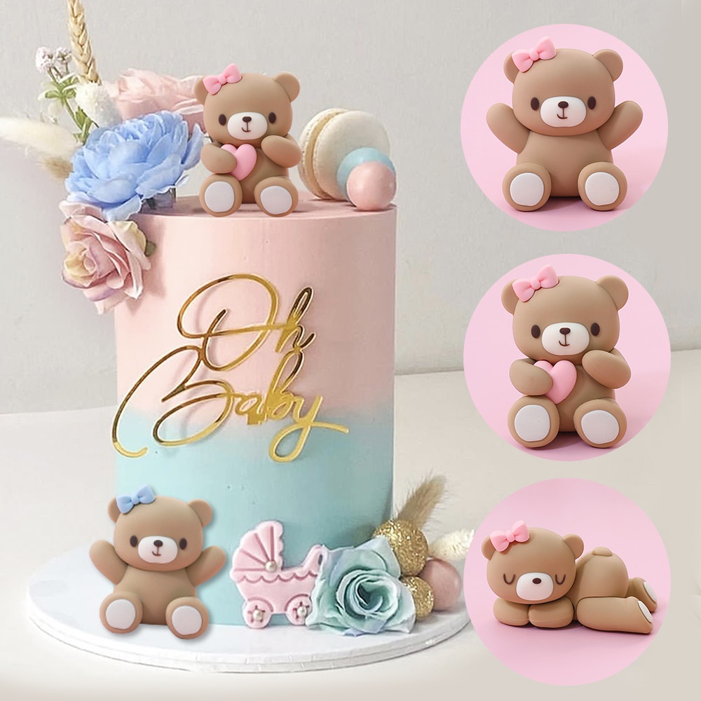 7.5Cm Cute Bear Cake Toppers Pink Blue Love Bear Cake Ornament Baby ...