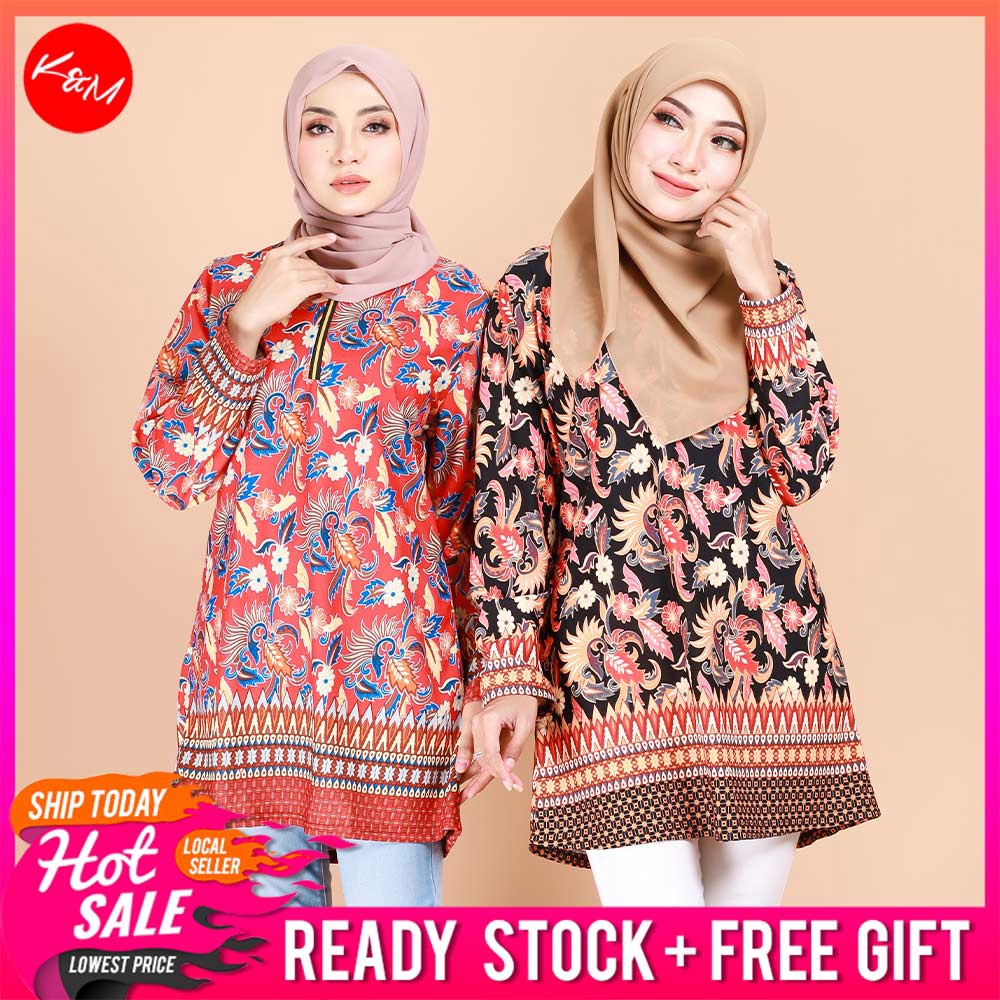 KM Women S-5XL Plus Size Alaisyah Batik Front Zip Muslimah Fashion ...
