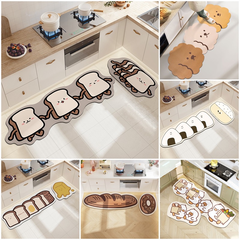 40*120cm Cute Cartoon Kitchen Floor Mat Bread Shape Carpet Non-slip ...