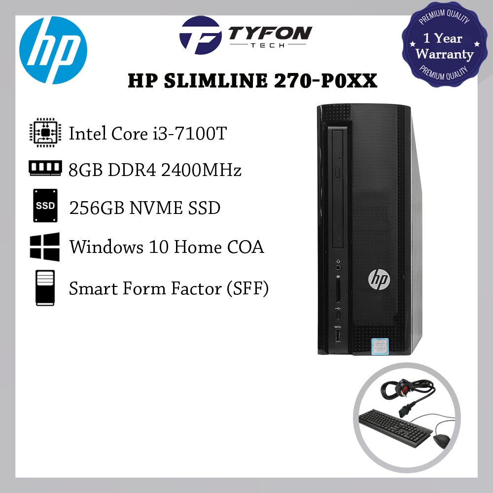 HP Slimline 270-p0xx i3-7100T 8GB DDR4 RAM 256GB NVME SSD Win 10 Home ...