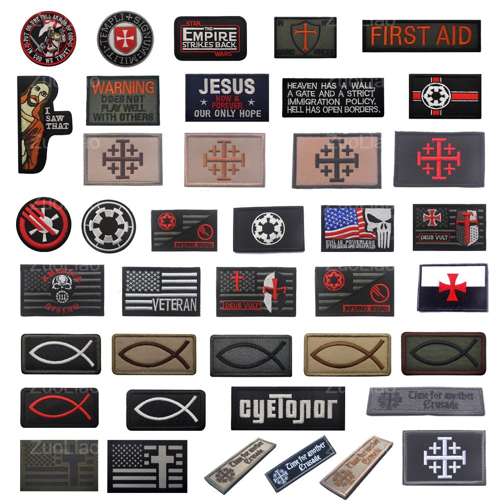 Velcro Patch Fish-Shaped Badge American Flag Sticker Cross Knight ...