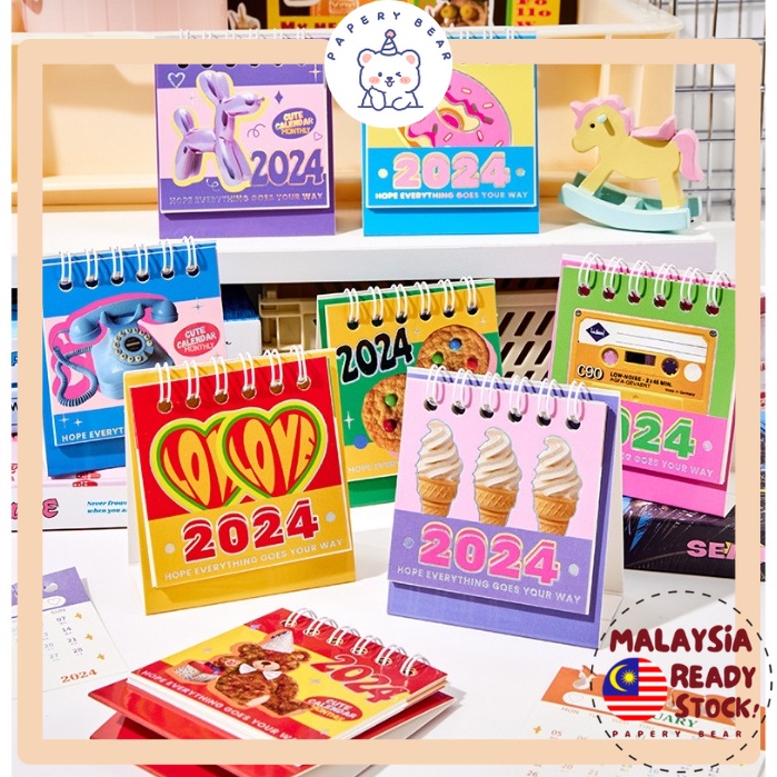 [STOCK CLEARANCE] 2024 Korean Style Mini Desk Calendar Colorful Monthly ...