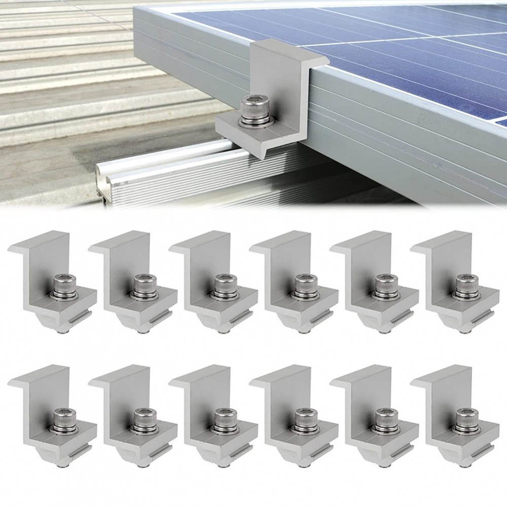 10PCS Solar Panel Rail Bracket Mounting Aluminium Fixing End Clamp ...