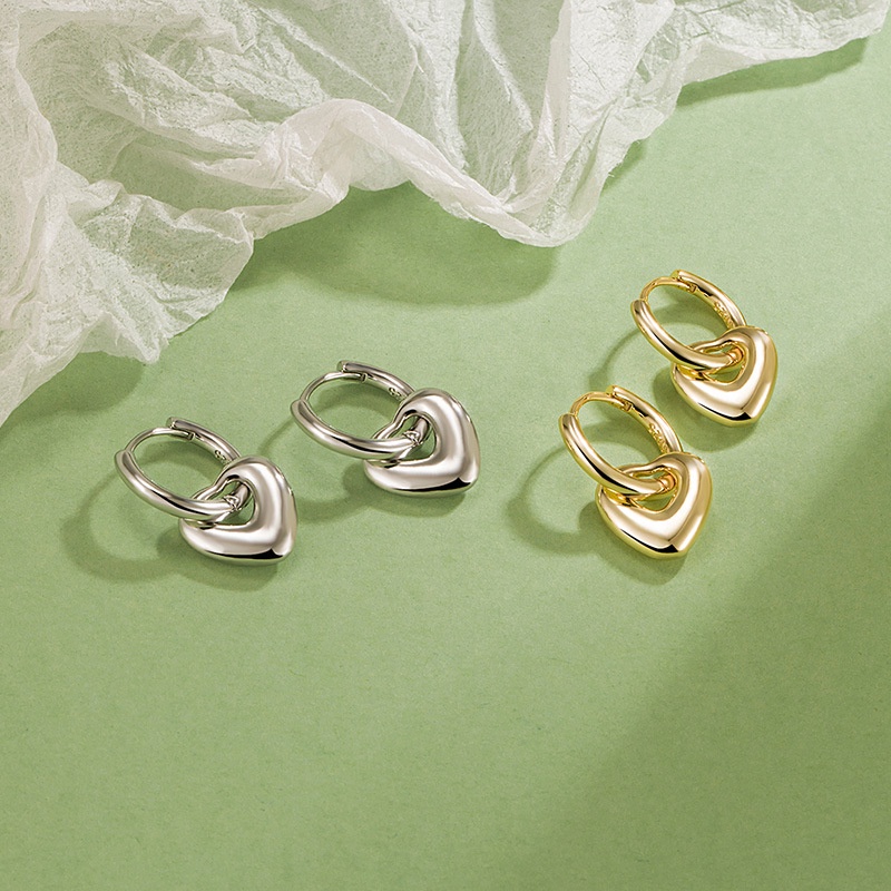 S925 silver-plated sweet cool girl A two-wear love earring, niche design sense cold wind hollow ...