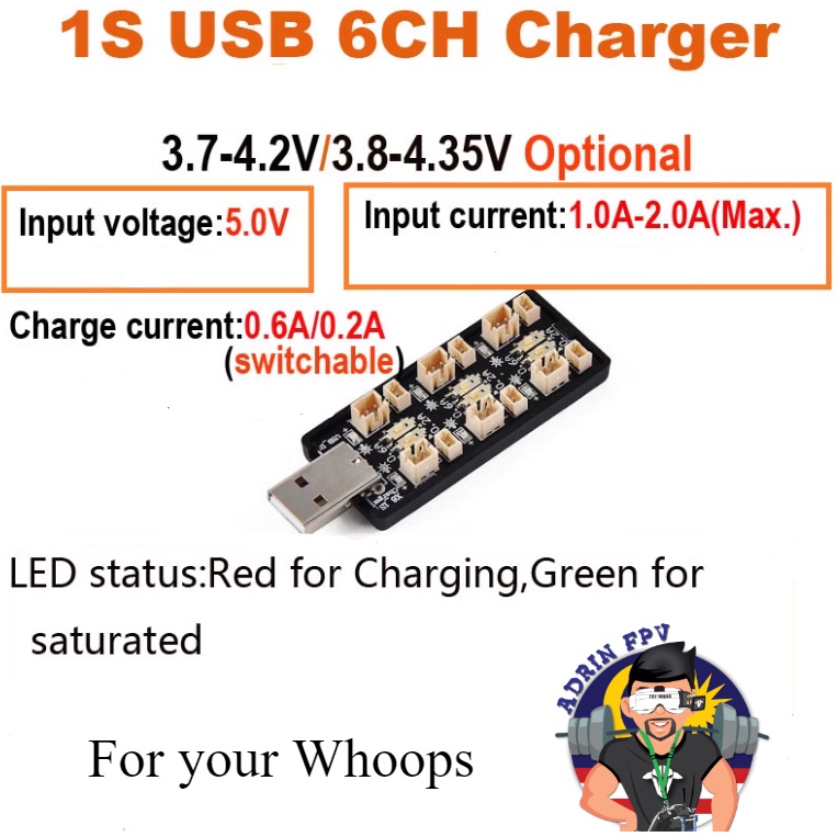 6CH USB to 3.7V~3.8V 1S LiHv 4.35v Lipo Battery Charging Adapter Board ...