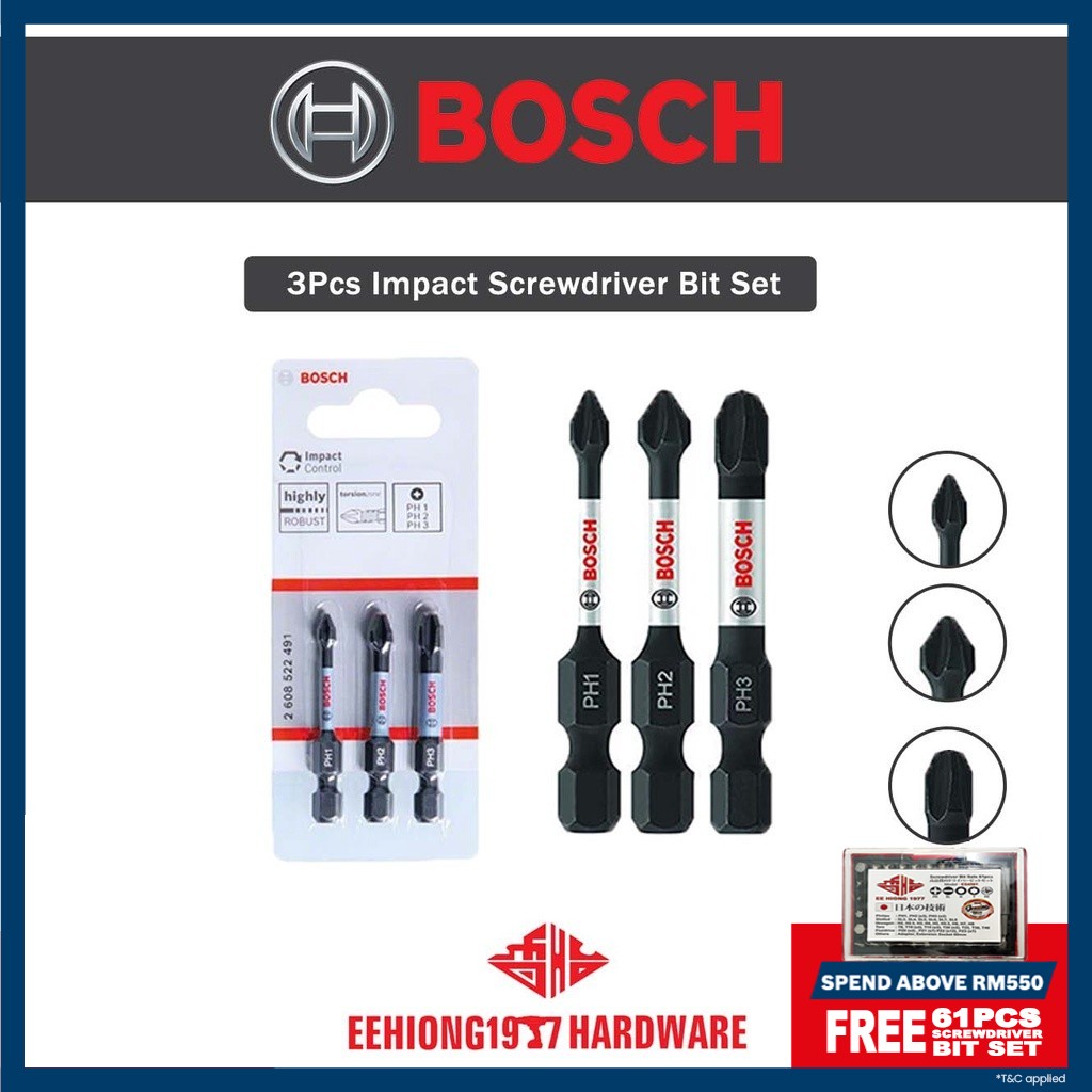 BOSCH 3Pcs Impact Screwdriver Bit Set mata screw driver mata skru drill ...
