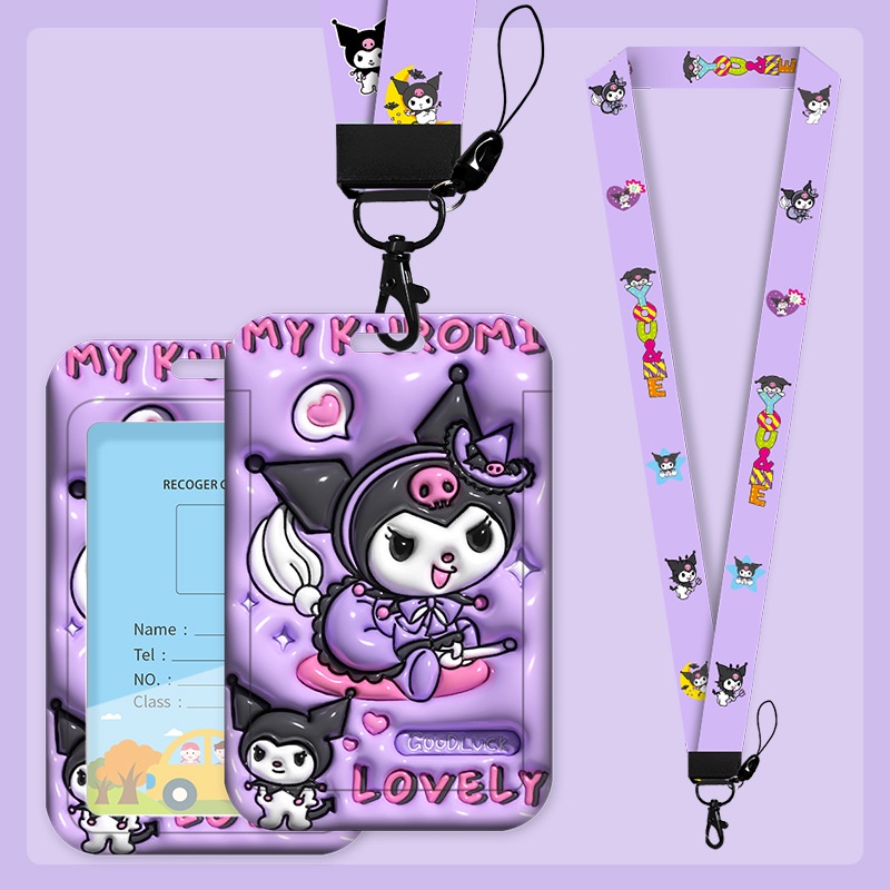 3D Card Holder Case set Cartoon Cute Lanyards & Name Tags Kuromi Id ...