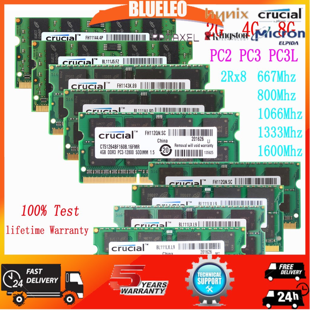 Crucial 2G 4G 8G DDR2 DDR3 DDR3L ram 667Mhz 800Mhz 1066Mhz 1333Mhz 1600Mhz PC2 PC3 PC3L 5300 ...