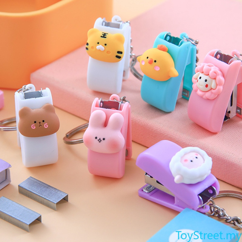 『Stapler』Cute Cartoon Keychain Stapler Portable Mini Staplers Office ...