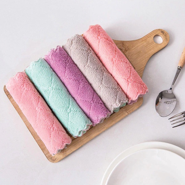 Microfiber Kitchen Towel Double-layer Coral Fleece Towel Wipe Table ...