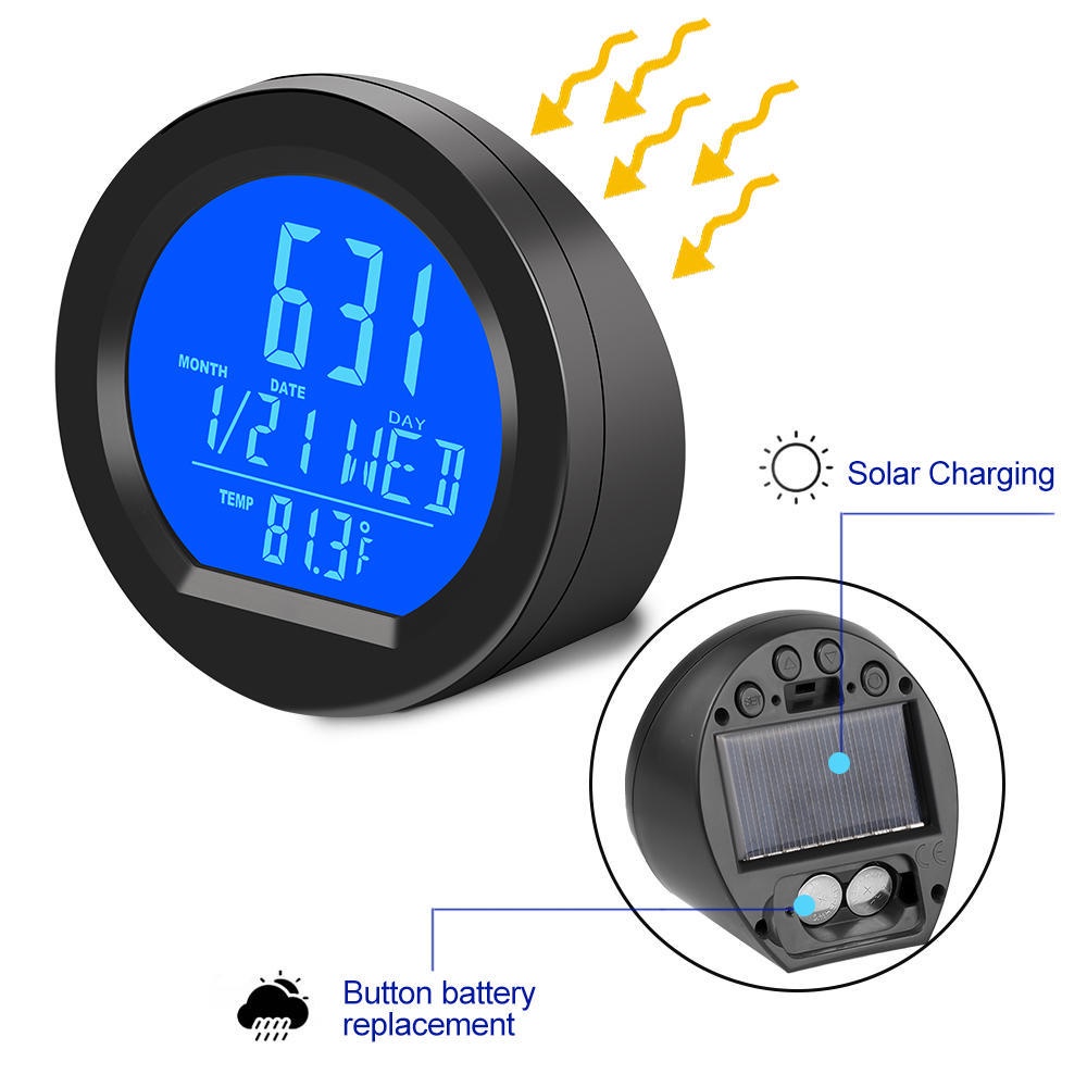 Small Electronic Clock for Dashboard Car Clock Solar Car Clocks For ...