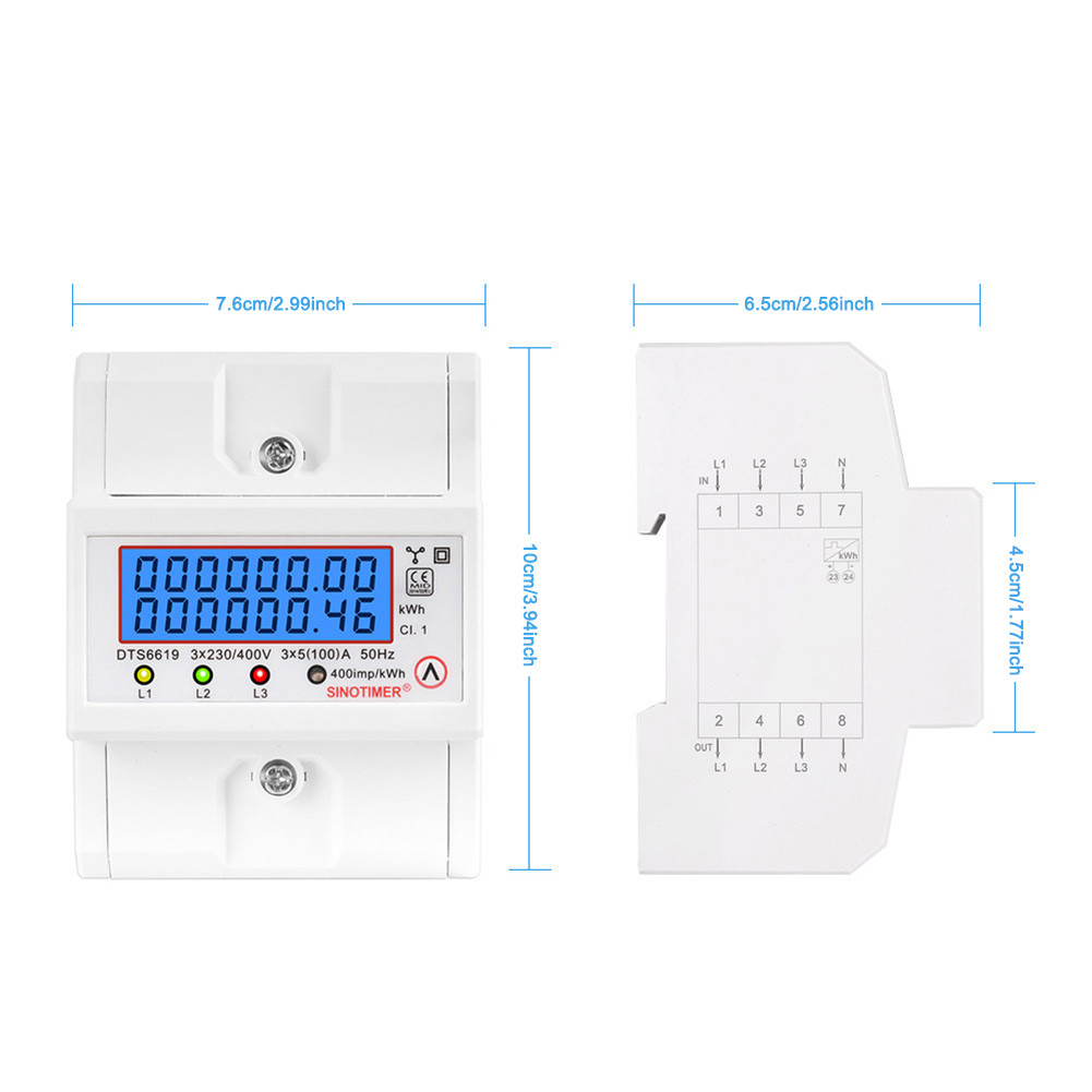 [Redkeev.my] Din Rail 3 Phase 4 Wire Energy Meter AC 380V 100A 50/60Hz ...