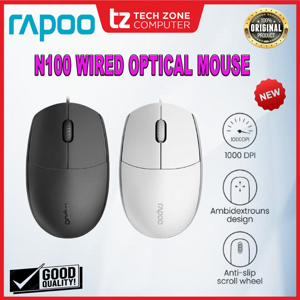 RAPOO N100 USB WIRED OPTICAL MOUSE(BLACK/WHITE) | Shopee Malaysia