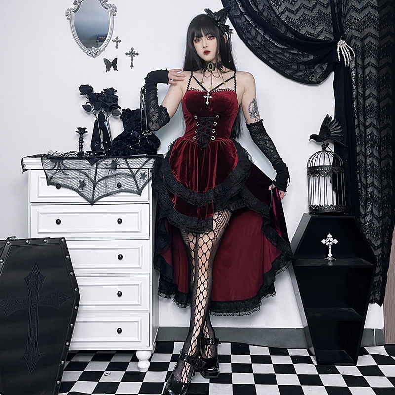 Gothic Style Velvet Dress Lolita Cosplay Costume Irregular design Comic ...