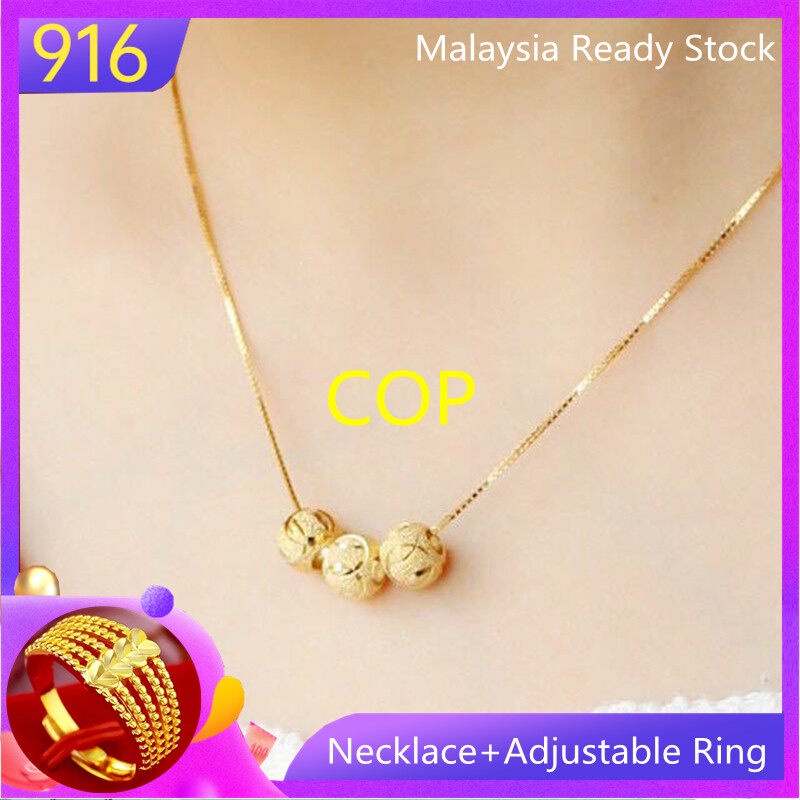916 Gold Original Malaysia Necklace for Women 3 Bead Transfers Korean ...
