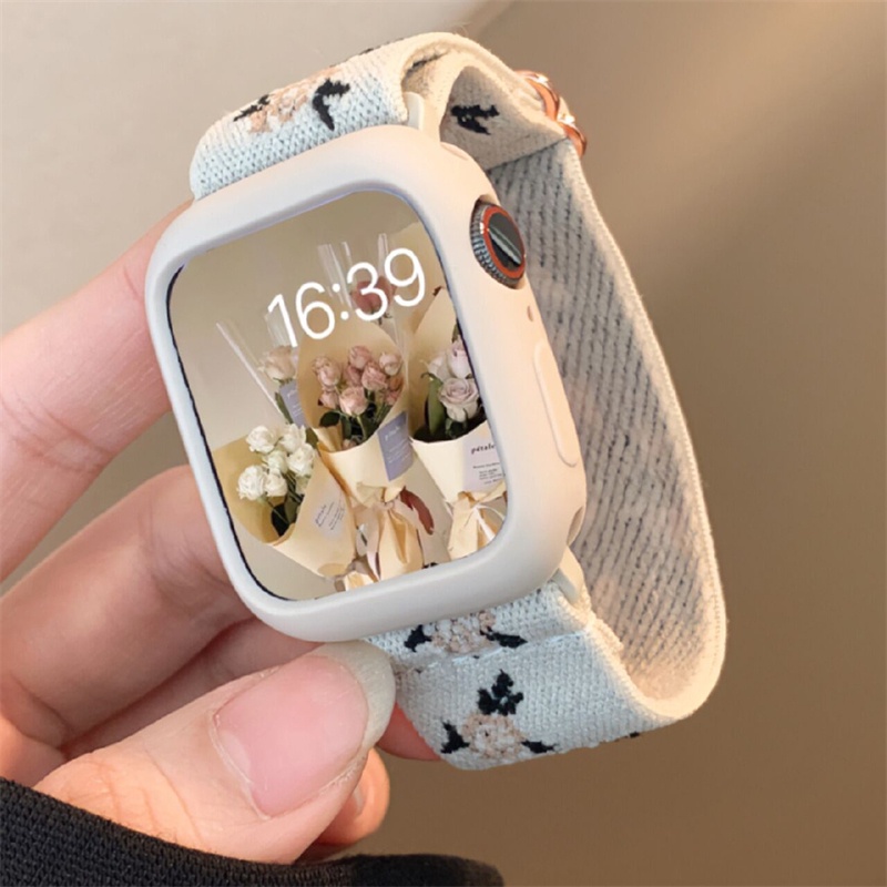 Nylon Flower woven Embroidery watch strap For iwatch 42mm 45mm 41mm ...