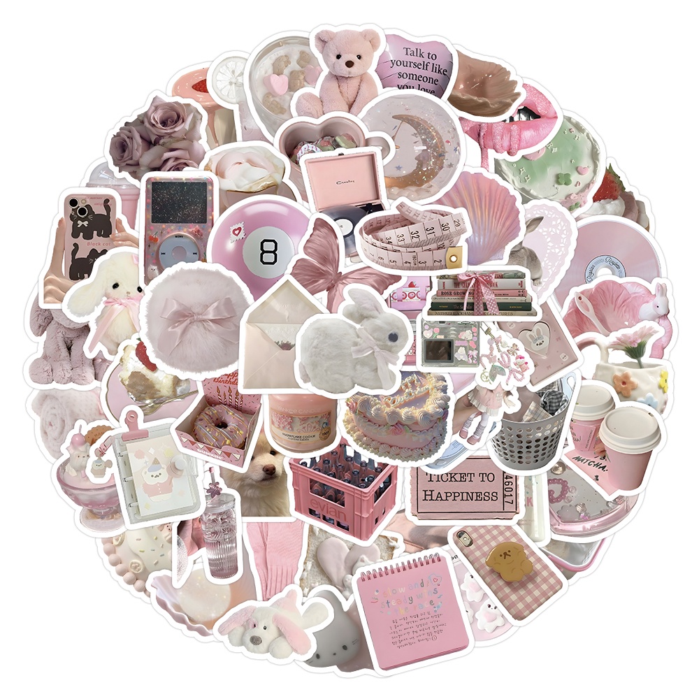 103PCS INS Style Cute Pink Small Items For Helmet Bicycle Hand Account ...