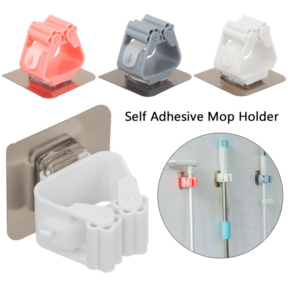 Mop Hooks Holder Wall Mounted Trackless Clamp Bathroom Broom Shelf Wall ...