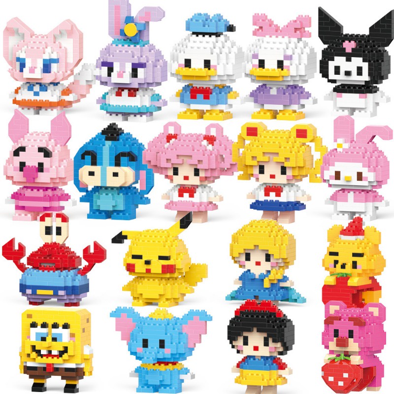 DIY Mini Building Block Mario SpongeBob Character Pooh Bear Model Nano Block Cartoon Toys Kuromi ...