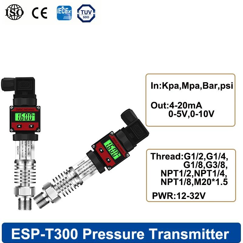 LCD High Temperature Pressure Sensor Range -1-0-1000bar 4-20mA 0-5V 4-20mA Out G1/4 1/2Connector ...