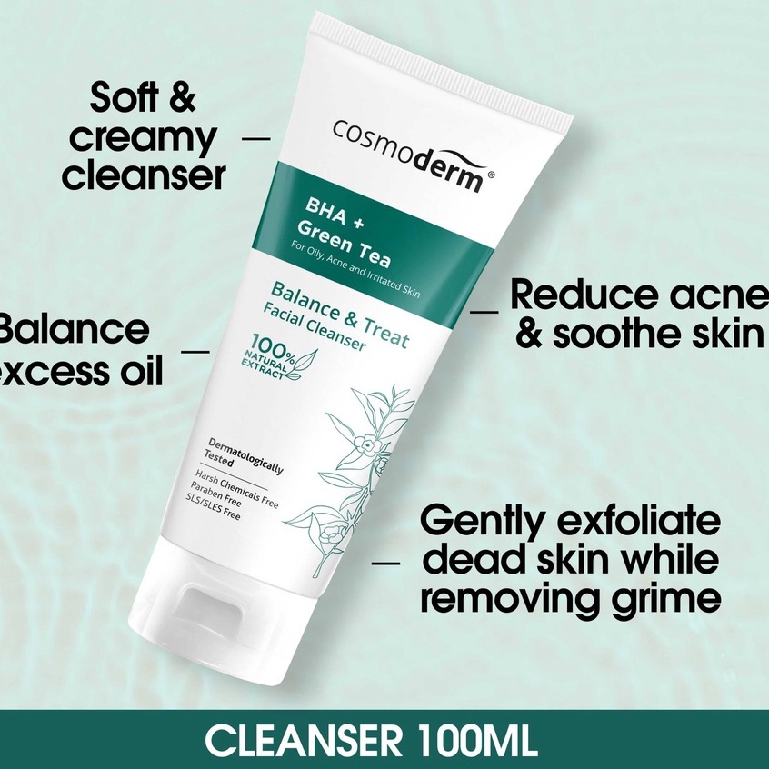 Cosmoderm BHA + Green Tea Balance & Treat Facial Cleanser ( 100ml ...