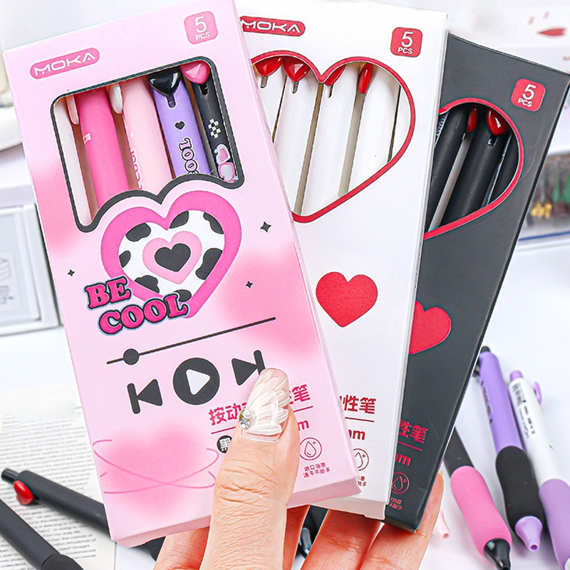 5Pcs Creative Heart-shaped Button Gel Pen Set Ultra-soft Sponge Grip ...