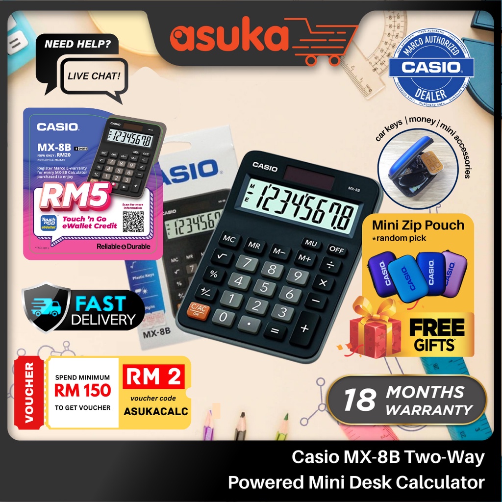 🔥READY STOCK🔥 Casio MX-8B Two-Way Powered Mini Desk Calculator (1 years ...