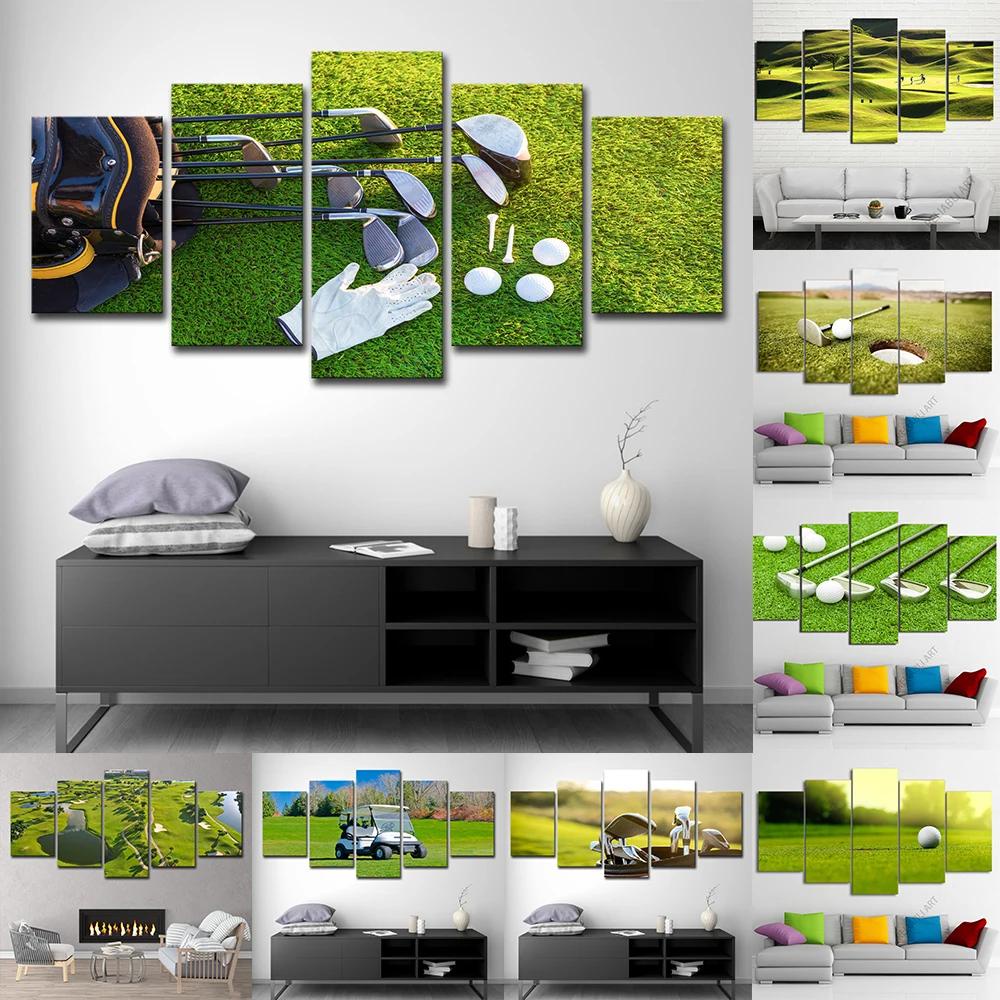 5 Panel Golf Course Canvas Painting Wall Art Green Lawn Landscape HD ...