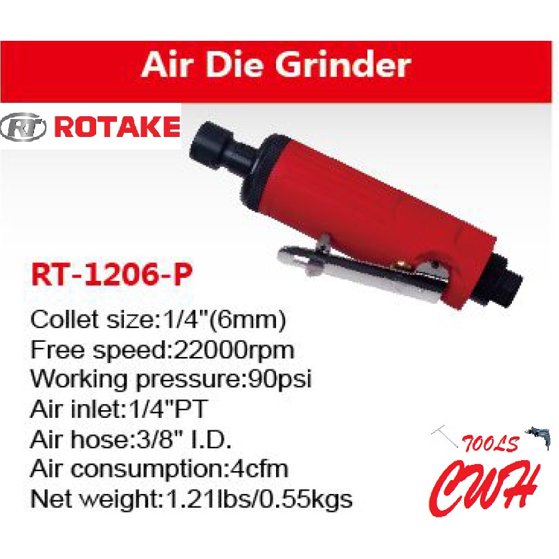 1/4" 22,000RPM 90PSI 4CFM ROTAKE RT-1206P PNEUMATIC AIR DIE GRINDER ...
