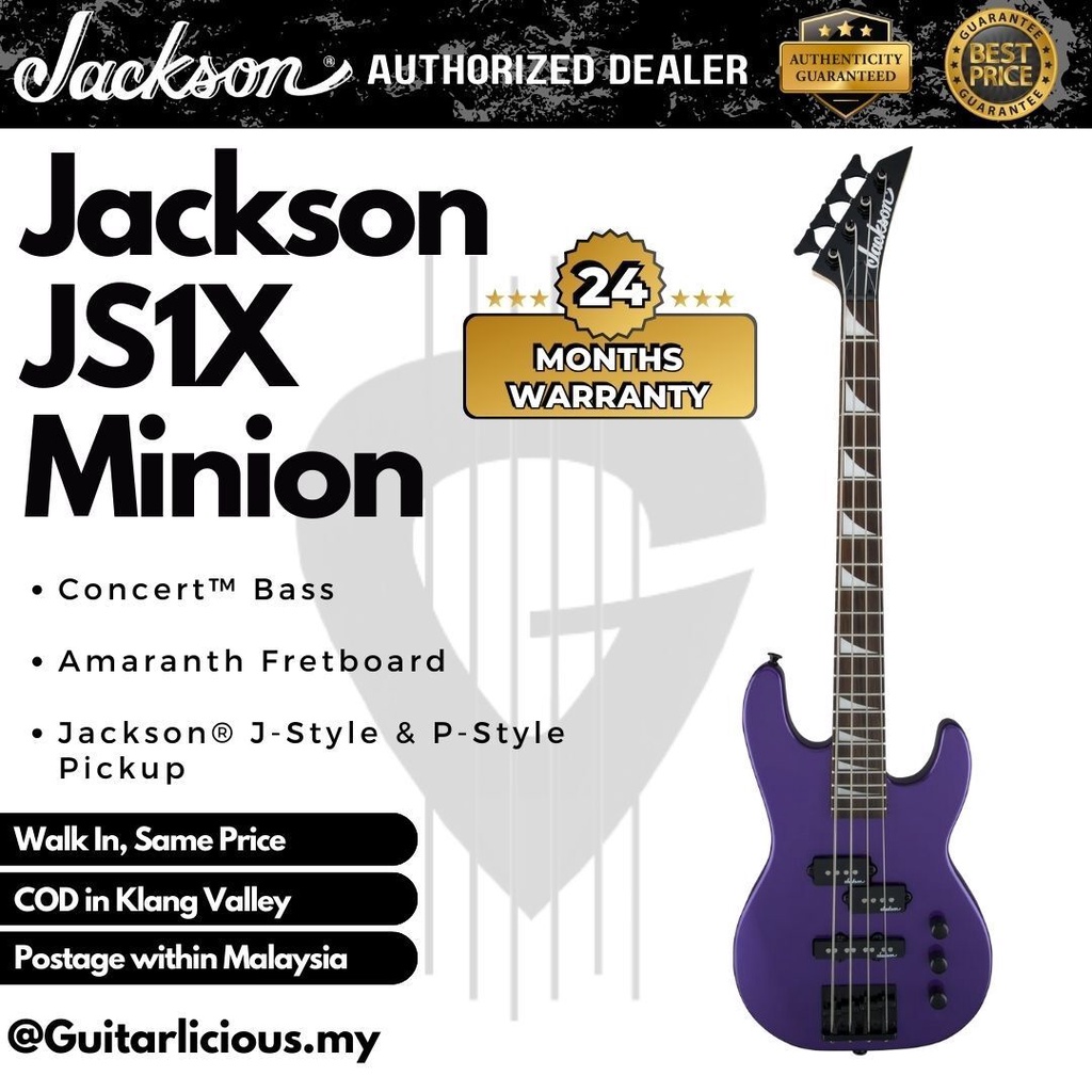 Jackson JS Series Concert Bass Minion JS1X Guitar, Amaranth FB , Pavo ...