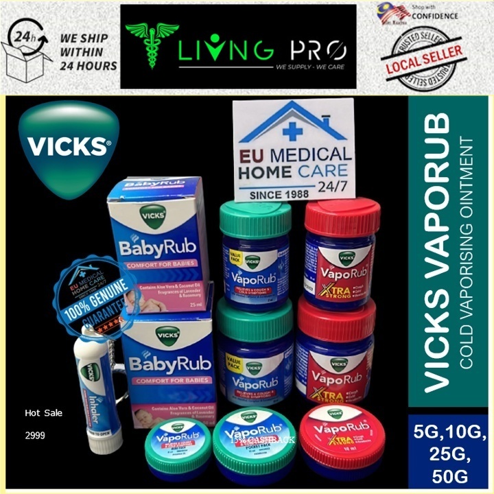 VICKS VAPORUB BABYRUB INHALER 5G/10G/20G/50G Vapo Rub Inhaler Vick xtra ...