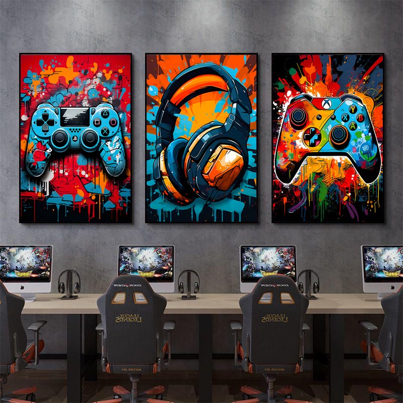 Colorful Game Controller Canvas Painting Graffiti Gaming Poster Gamepad ...