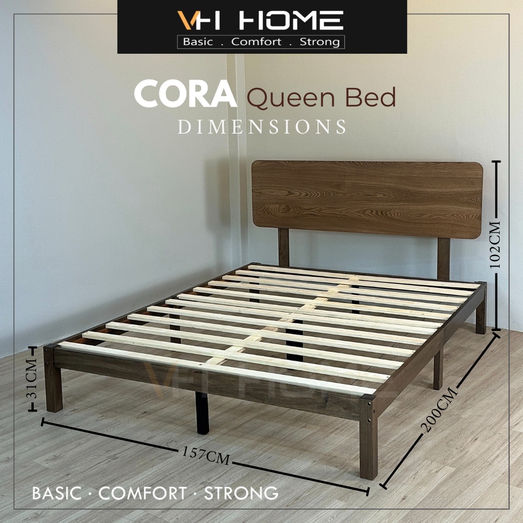 CORA Queen Bed Frame Katil Kayu Queen Queen Size Bed Katil Murah Wooden ...