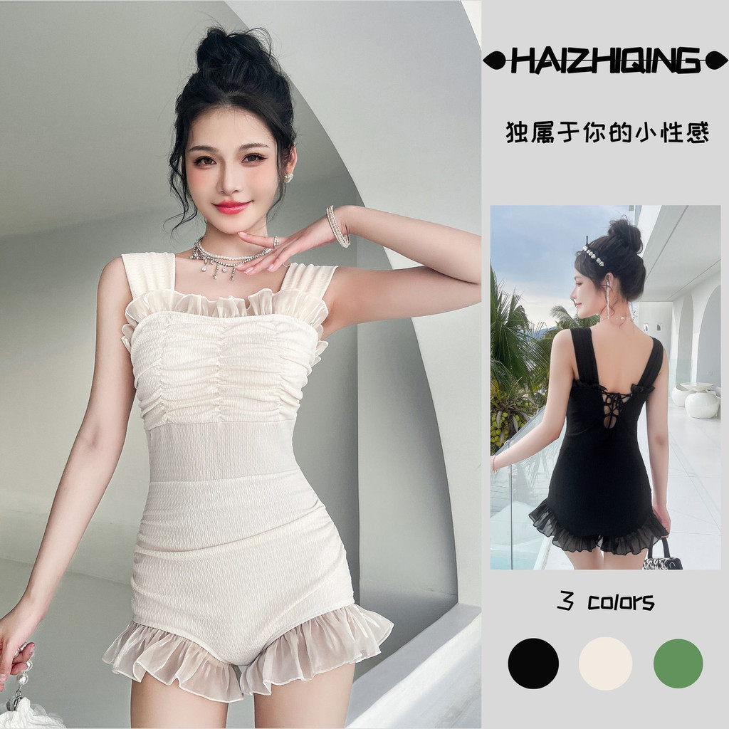 One Piece Swimsuit Female Conservative Solid Color Cover Belly Slimmer