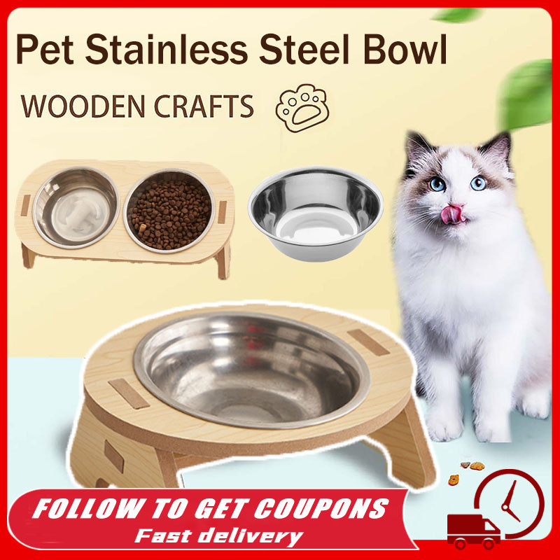 Wooden Cat Bowl Elevated Detachable Dog Cat Food Bowl Double Bowl ...