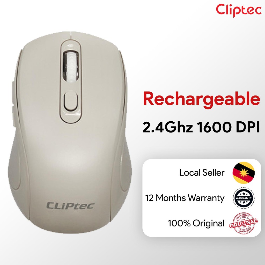 Cliptec Wireless Mouse RZS620 Rechargeable 2.4Ghz 1600 DPI 6 Buttons ...